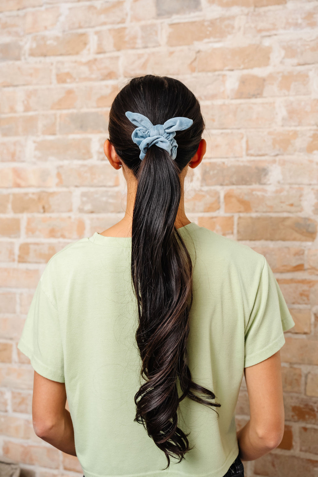 Dusty Blue Velvet Bow Scrunchie – ANDI