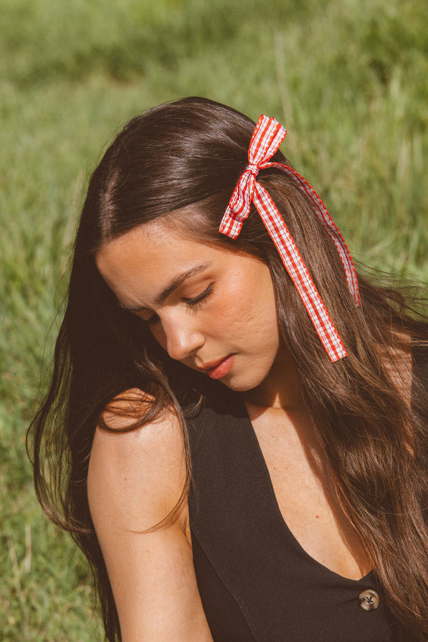 Red Gingham Bow Clip – ANDI